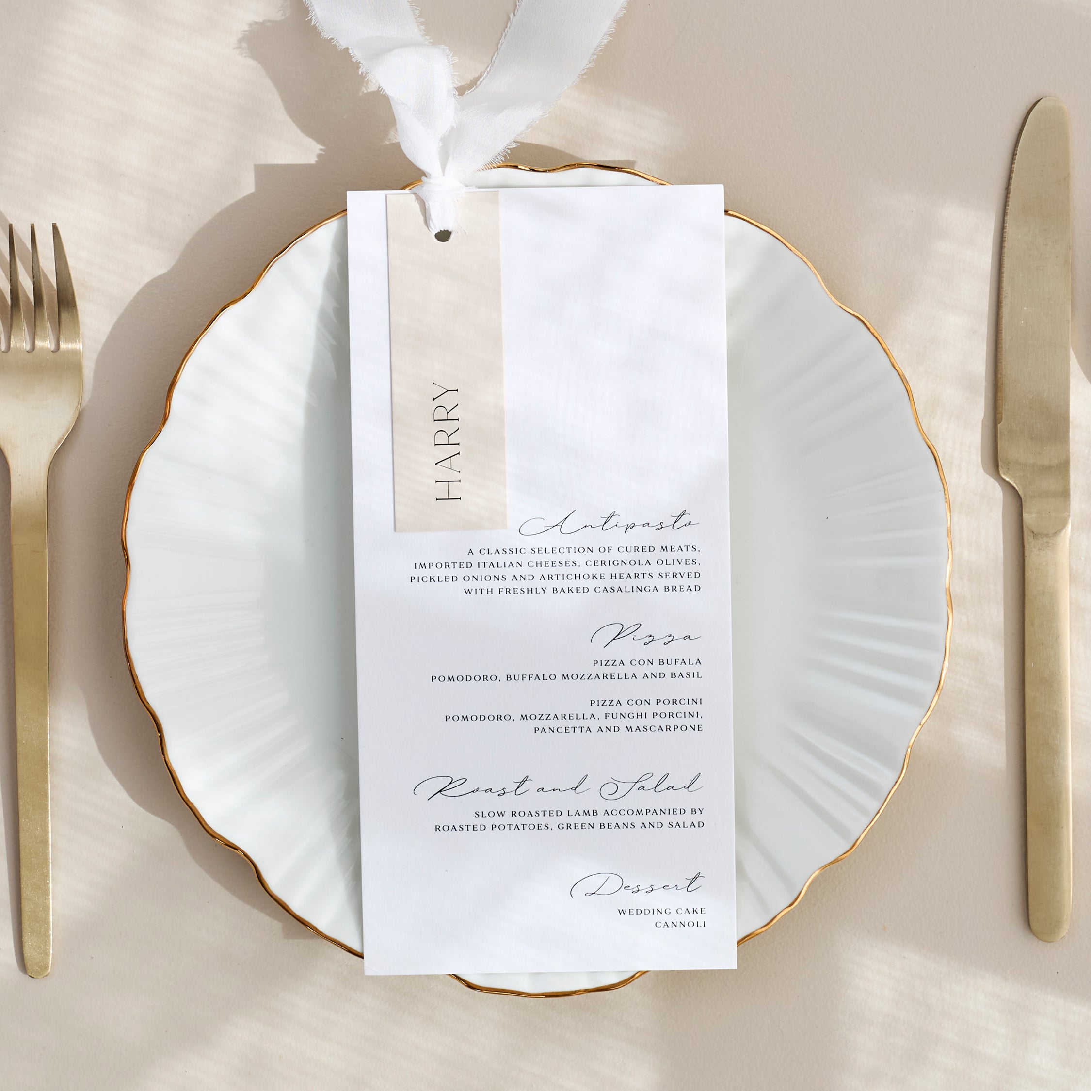 Printed Menus & Place Card Set with Ribbons – Sea and Paper Creative Studio
