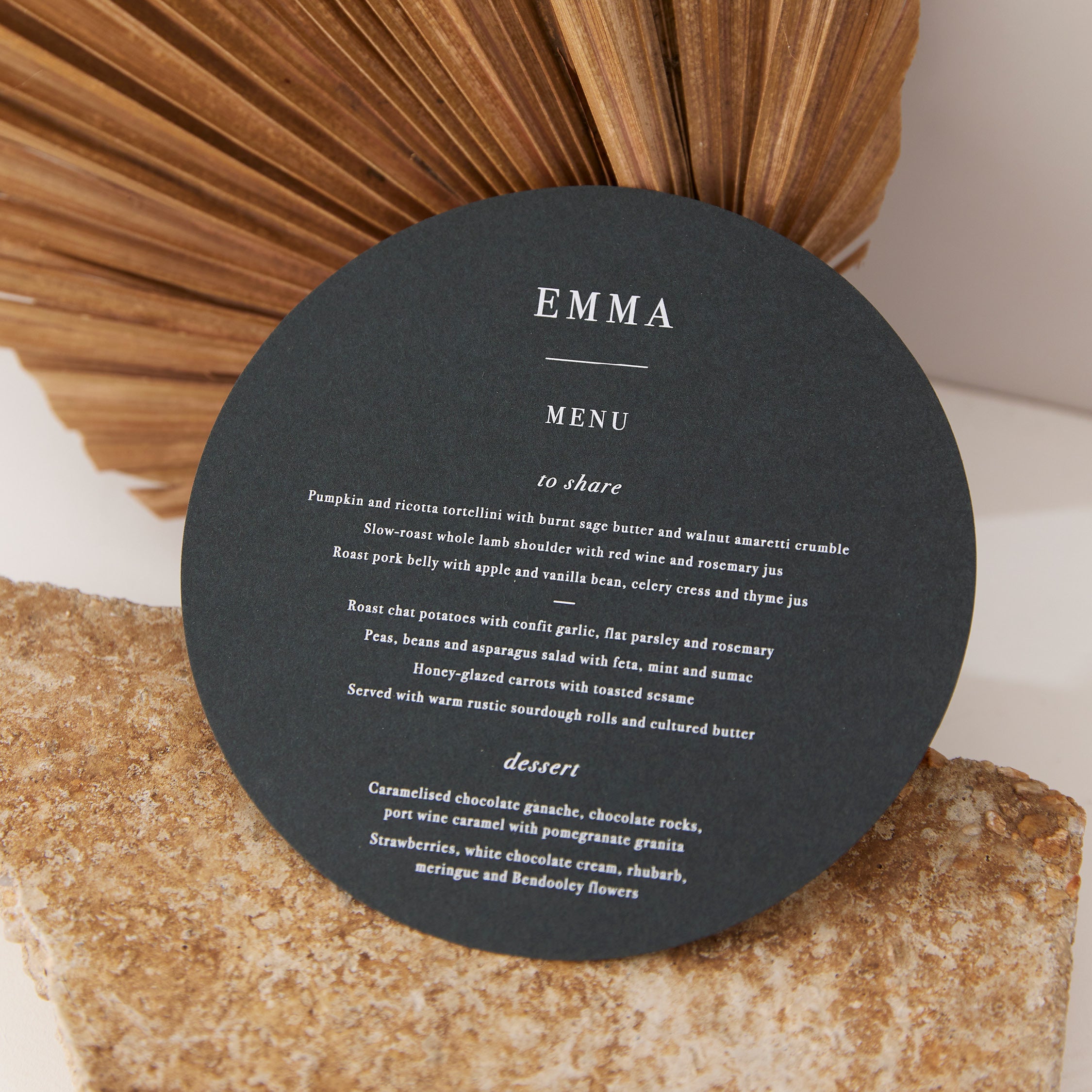 Circle Printed Menus – Sea and Paper Creative Studio